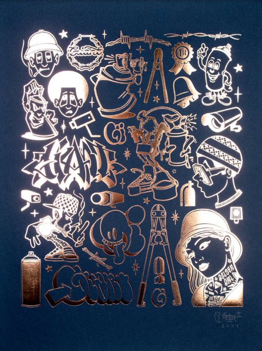 Modern Hieroglyphics Graffiti Copper PP Foil Block Print by Mike Giant ...
