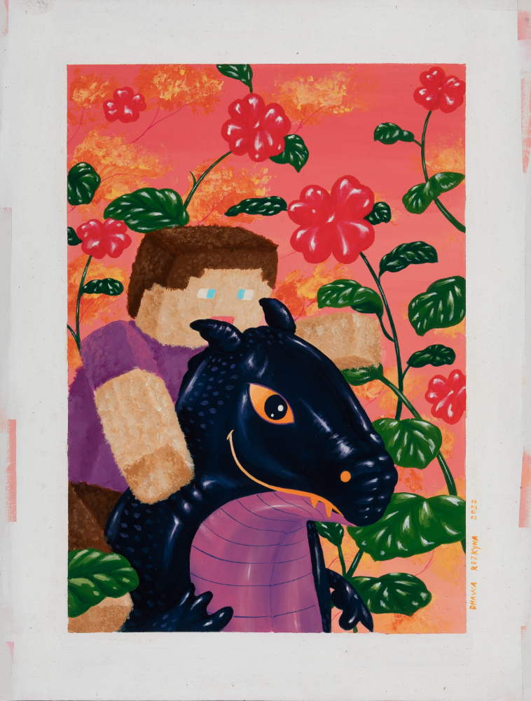 Steve Ender Dragon Minecraft Original Painting by Dhawa Rezkyna ...