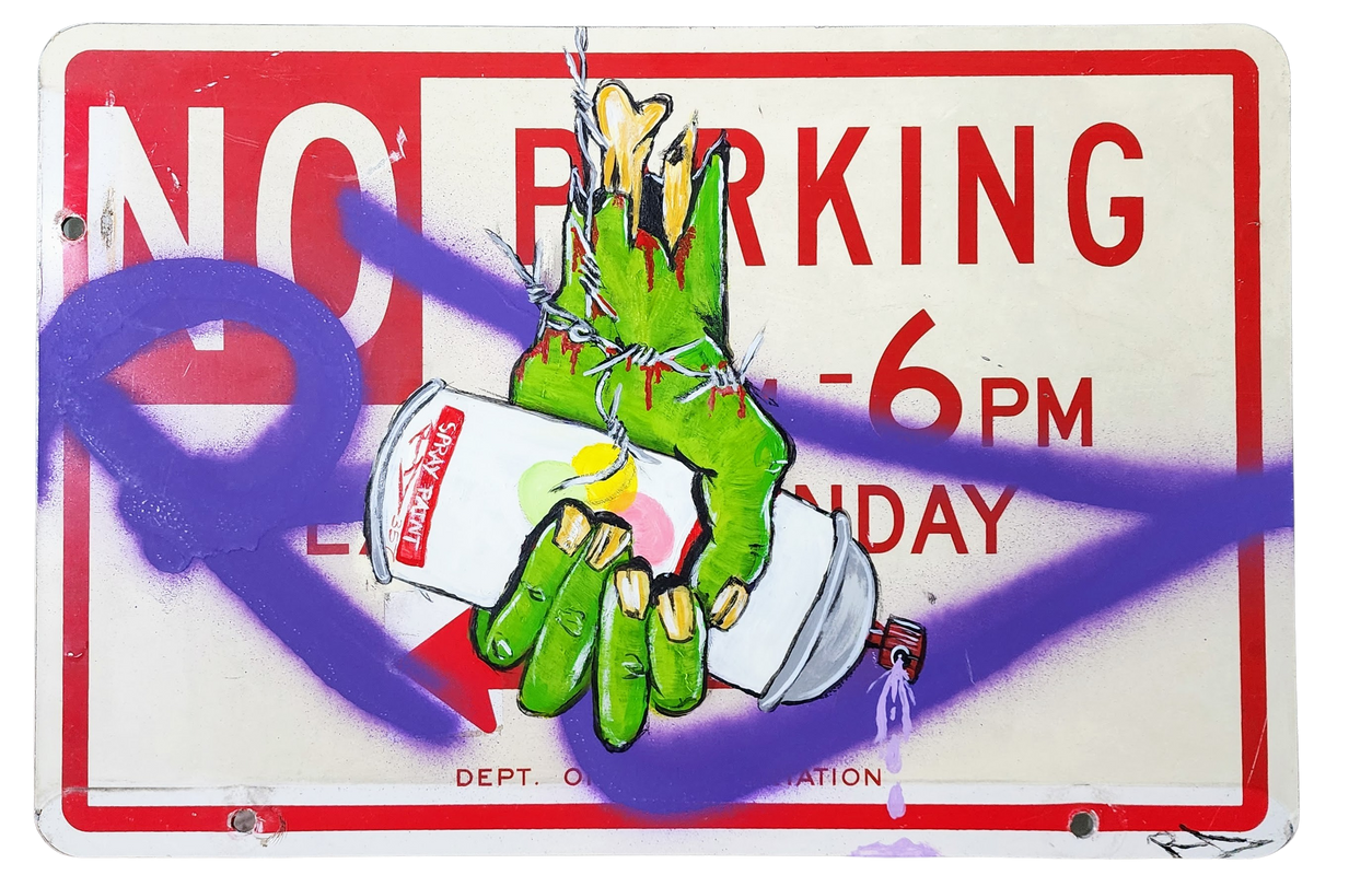 Zombie Hand Tag Original Street Sign Painting by RD-357 Real Deal ...